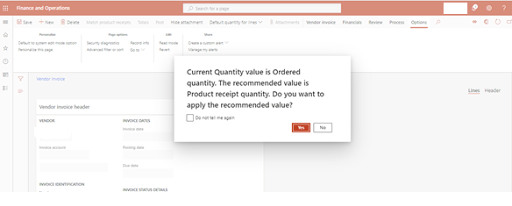 How to Default from= Ordered quantity in pending vendor invoice ...