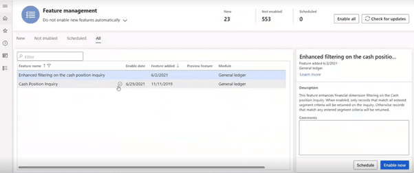 New Feature "Cash position inquiry and cash control feature" in General ...